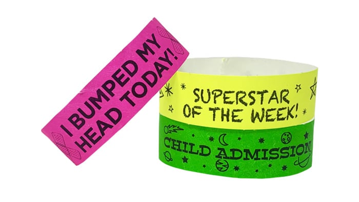 Childrens Black Print Tyvek Wristbands | Paper Wristbands | ID&C